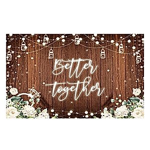Allenjoy Better Together Backdrop Bridal Shower Wedding White Floral Theme Party Decorations Rustic Wood Flowers Banner Photography Background Photobooth Supplies