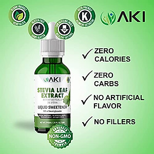 AKI Liquid Stevia Drops Sweetener (1.75 fl oz / 50 ml) Ideal for Coffee, Tea, Iced tea, Lemonade, Frostings, Smoothie, other Beverages or Yogurt | NON-GMO, Sugar-Free | Pack of 1