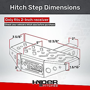 Hyper Hitches 12" Hitch Step Model # HS-12 | Hitch Step | Truck Hitch Step 100% Made in The USA | Rear Bumper Guard Protector | with Built in Stabilizer (2" Receiver)
