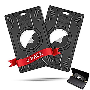 2 Pack Airtag Wallet Thin Card Case,Credit Size Apple Airtag Wallet Card Case Holder for Apple Air tag Wallet,Backpack,Wallet,with Carabiner and Wristlet(Black)