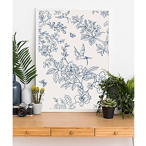 Froluya Vintage Floral Wallpaper Peel and Stick Wallpaper 118"x17.7" Removable Boho Peel and Stick Wallpaper Self Adhesive Wall Paper for Bedroom Cabinets Shelf Liner Vinyl Roll,Cream White and Blue