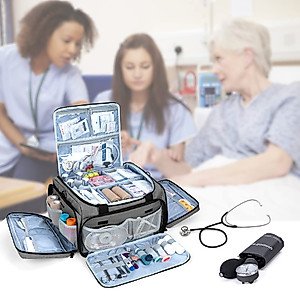 Trunab First Responder Bag Empty, Professional Medical Supplies Bag First Aid Kits Bag with Inner Dividers for Home Health Nurse, Community Care, EMT, EMS, Bag Only, Grey - Patented Design