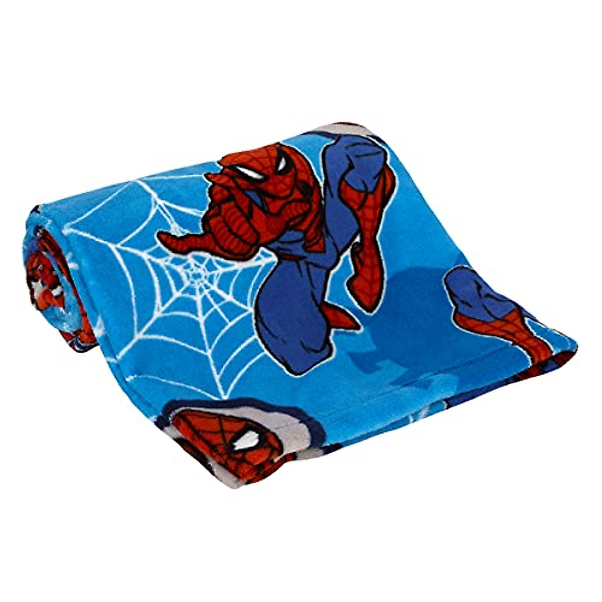Disney Marvel Spiderman Wall Crawler Red, White, and Blue Spider Webs Toddler Blanket