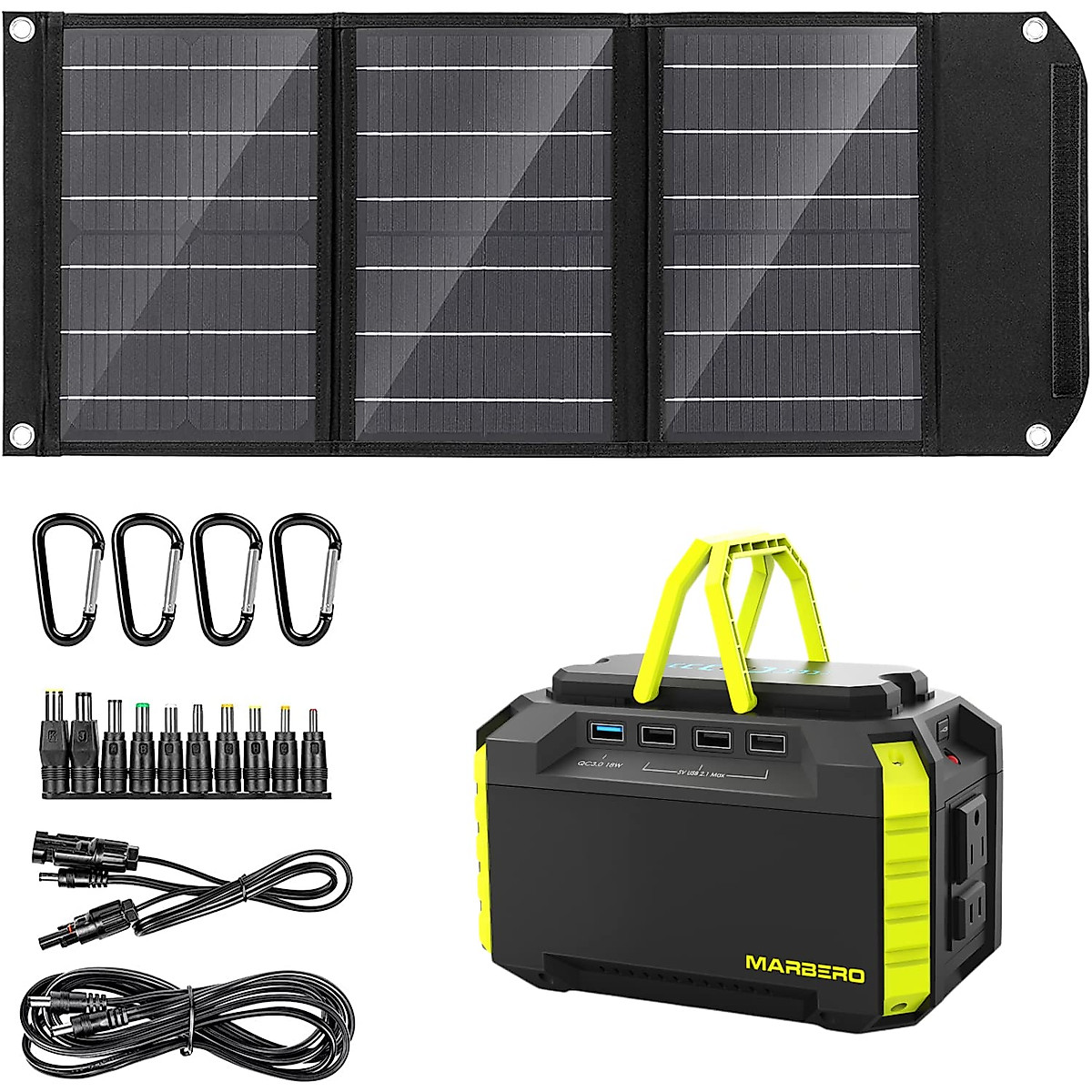 MARBERO Solar Generator 150W Peak Portable Power Station 150Wh with 30W Solar Panel Included with DC, AC, USB A, USB C, Flashlights for Camping, Home, Outdoor, Office, School, Emergency