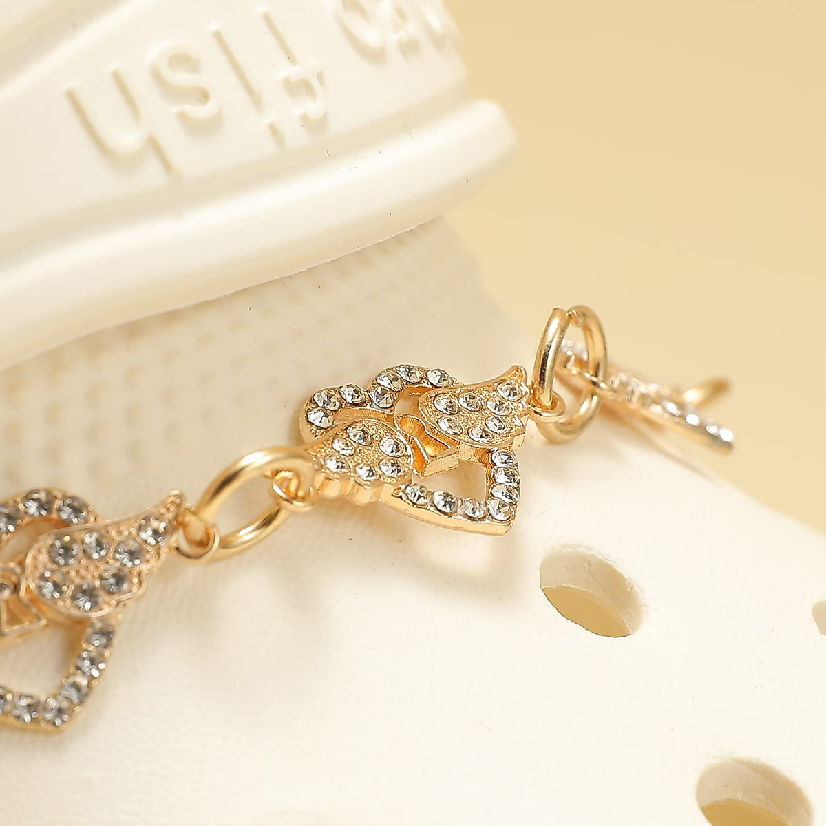 CIKKITZ Pack of 2Pcs Bling Heart Shoe Chains for Girls, DIY Shoe Charms Accessories for Women, Jewelry Alloy Chains, Clog Sandals, Gift for Party, Birtyday Gift