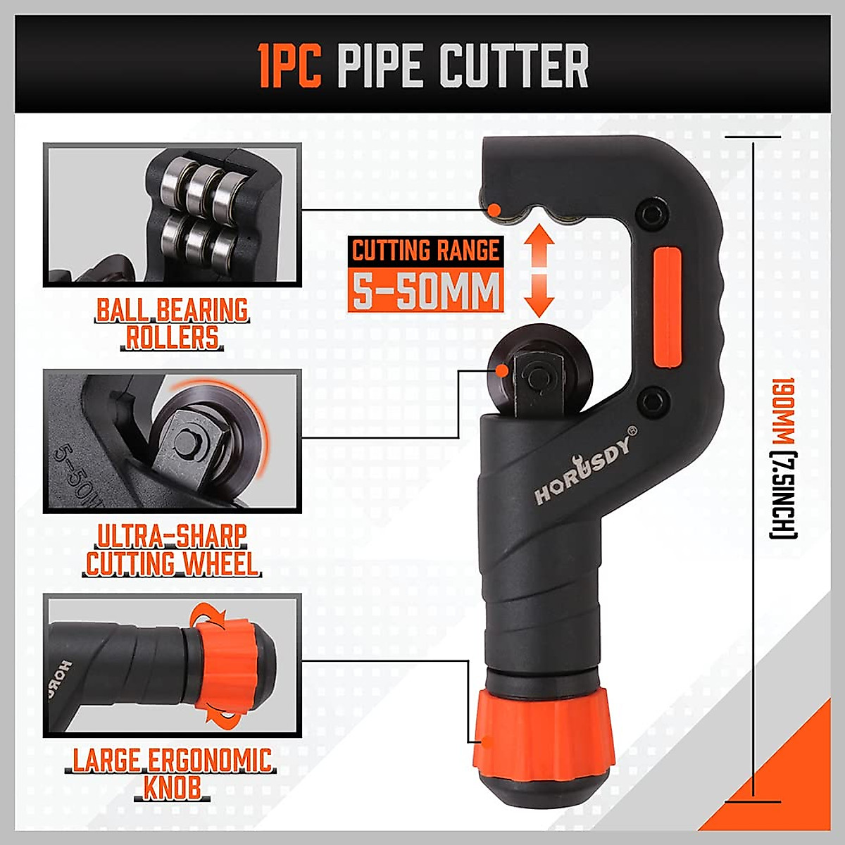 HORUSDY Pipe Cutter | Tubing Cutter 3/16" - 2"O.D | Mini Tubing Cutter 1/8" - 7/8" | Copper Pipe Cutter Tool with Deburring Tool, Copper Cutter, for Copper, and Thin Stainless Steel Tube