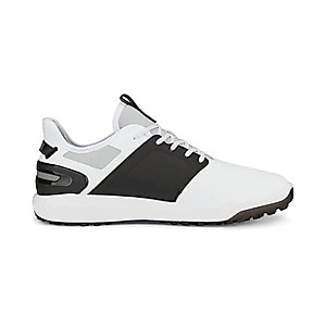 Puma Golf Men's Ignite Elevate Golf Shoe, Puma White-Puma Black-Metallic Silver, 10.5