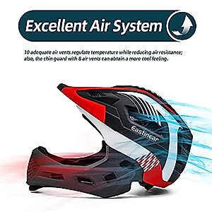 EASTINEAR Kids Bike Helmet Full Face Adjustable Children Bicycle Helmets with LED Light Cycling Helmet for Boys and Girls Ages 3-8 (Black)