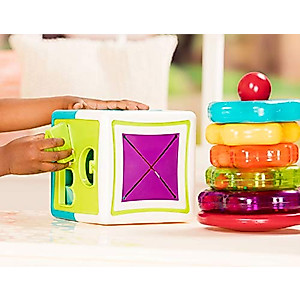 Battat – Sort & Stack Combo – 17-Piece Sensory Sorting Set – Activity Cube With Bead Maze – Educational & Dexterity Toys – 2 Years + – Shape Sorter Cube + Stacking Rings