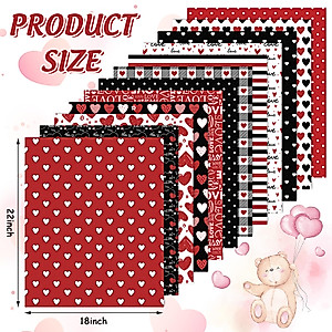 Whaline 12Pcs Valentine's Day Cotton Fabric Bundles Red Black Love Heart Fat Quarter Romantic Quilting Patchwork for DIY Handmade Sewing Crafting, 18 x 22 Inch