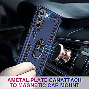 Vaki for Samsung Galaxy S22 5G Case with Built in Screen Protector Military Grade Hard Rugged Cover Heavy Duty Armor Galaxy S22 Phone Cases with Metal Ring Kickstand Shockproof Blue