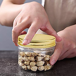 Plastic Jars with Lids,12 Pack Refillable Plastic Slime Storage Containers Clear Plastic Food Storage Jars,Plastic containers with Gold lids for Beauty Products,Kitchen & Storage - BPA Free (4 Ounce)