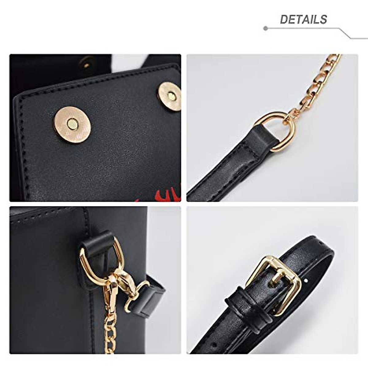 Fashion Crossbody Shoulder Bag, i5 Chinese Takeout Box Purse with Comfortable Chain Strap (black-red)