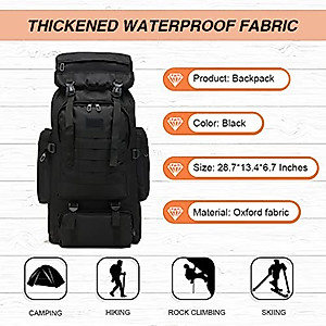 VUKU 70L Hiking Backpack for Men, Waterproof Camping Backpack Hiking Daypack for Men Tactical, Survival Military Rucksack for Men Traveling Outdoor (Black)