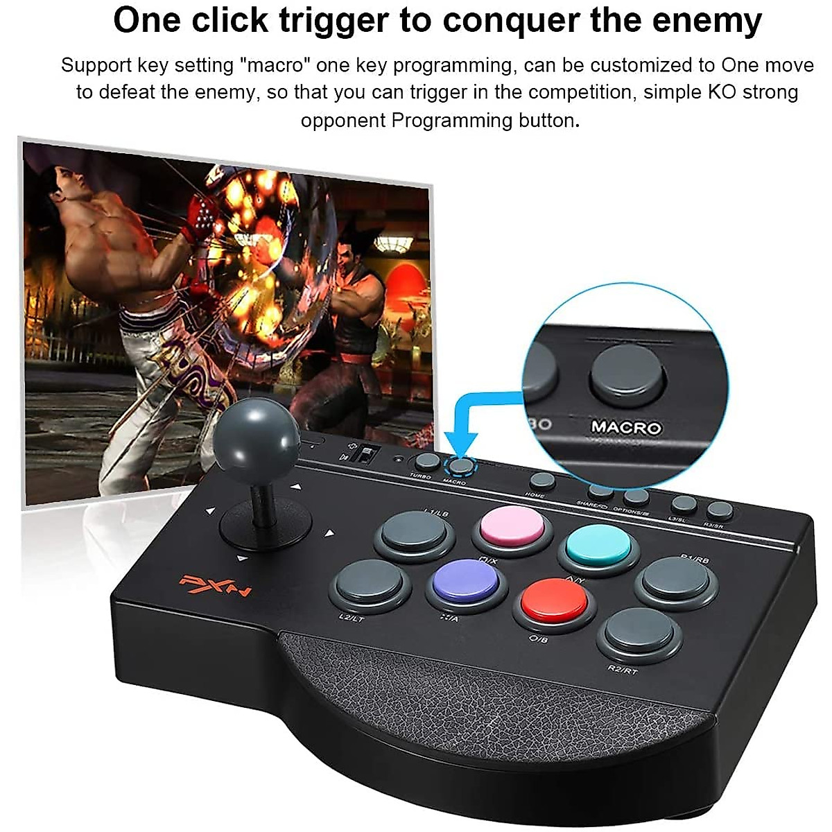 PXN Arcade Stick PC Joystick 0082 Fight Stick Turbo and Macro Function Arcade Fight Stick Turbo Macro USB Connection for PC,PS4,PS3,Xbox Series X|S, Xbox One
