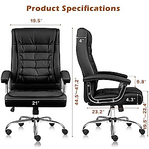 PUKAMI Big and Tall Office Chair,350lbs Leather Office Chair for Heavy People,High Back Executive Desk Chair,Adjustable Home Office Chair with Armrest,Swivel Computer Chair with Spring Seat
