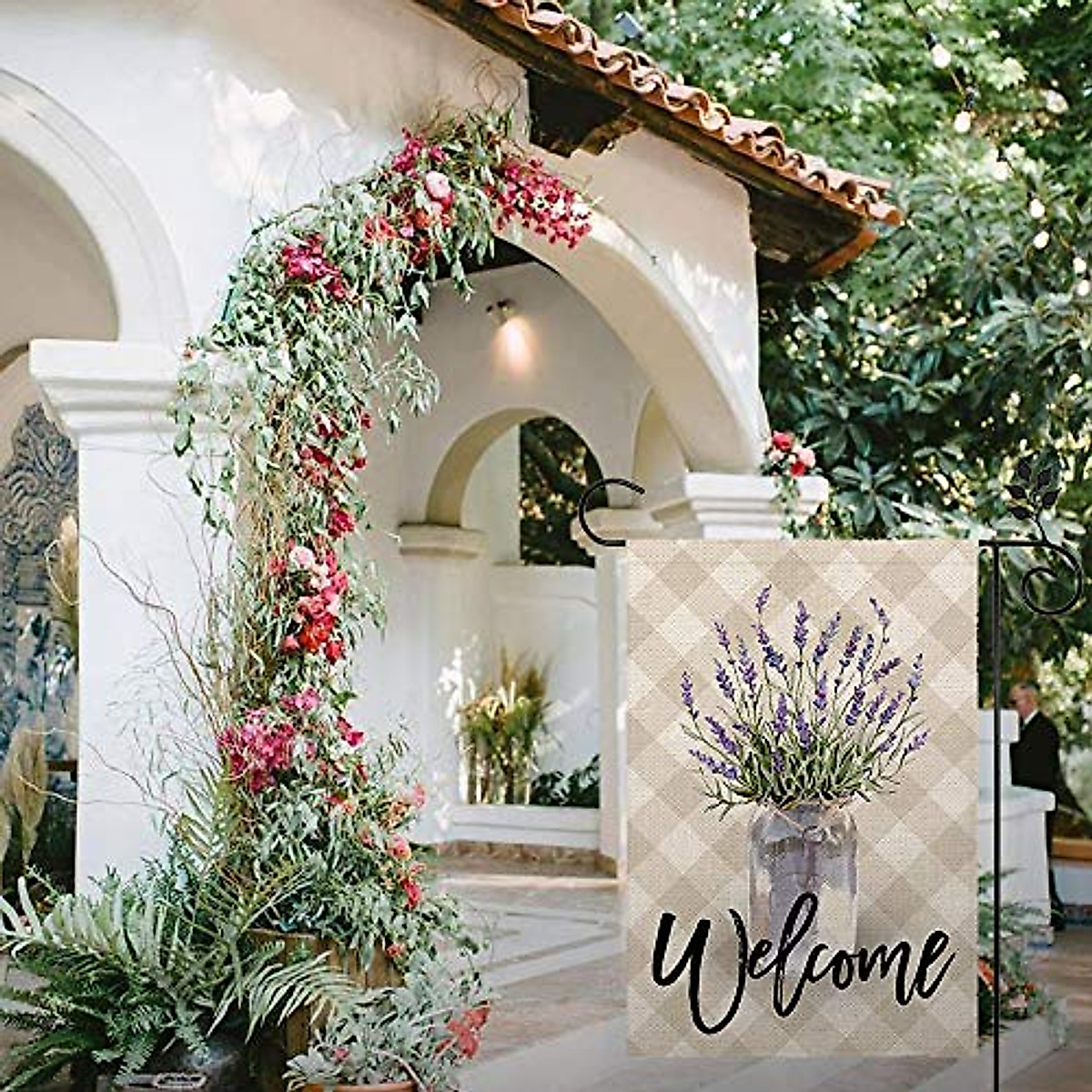 CROWNED BEAUTY Spring Floral Lavendor Welcome Garden Flag 12×18 Inch Small Vertical Double Sided Seasonal Outside Décor for Yard Farmhouse CF080-12