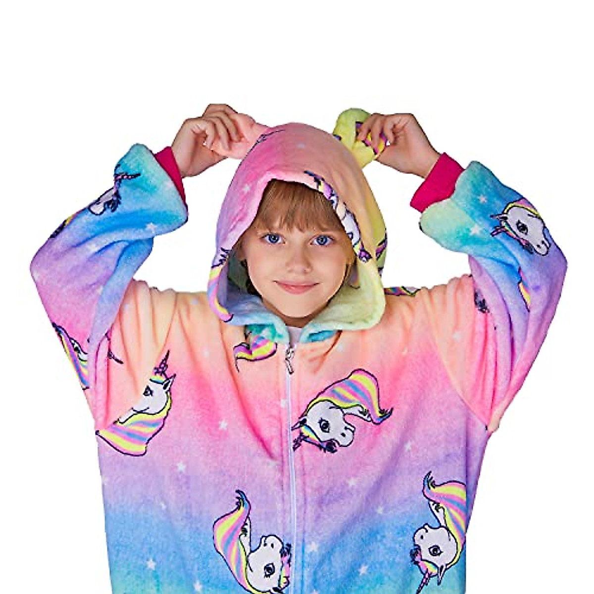 Hyvtom Unicorn Onesies Pajamas Soft Flannel Cosplay Halloween Pajamas Costume Gift for Girls 9-10 Years