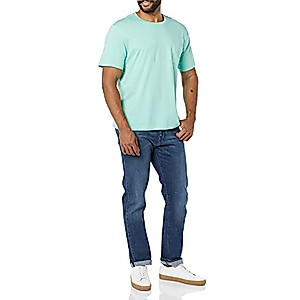Amazon Essentials Men's Slim-Fit Short-Sleeve Crewneck Pocket T-Shirt, Pack of 2, White/Aqua Blue, Large
