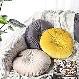 Elero Velvet Round Throw Pillow Pleated Round Pillow Cushion Decoration for Couch Chair Bed Car Yellow