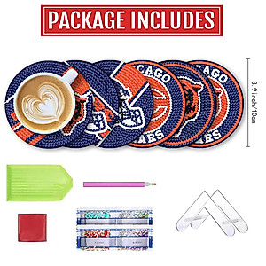 Aimeryup 6 Pcs Diamond Paintings Coasters Kits with Holder,DIY Football Diamond Art Coasters for Adults Kids, Diamond Dot Kits for Chicago Craft Gifts