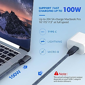UseBean USB C to USB C Cable 100W 15ft(2 Pack), Right Angle USB 3.2 Gen2x2 20Gbps Data Transfer&PD Fast Charging,4K60Hz Video Monitor Type-C Cord,for MacBook Pro, iPad Pro,Galaxy S24/S23