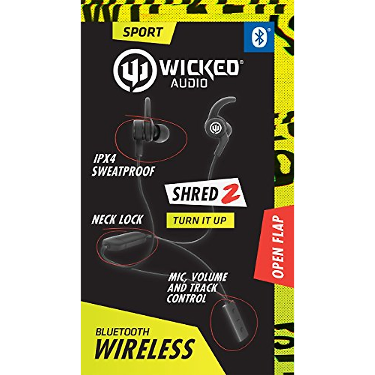 Wicked Audio Shred2 — Wireless Bluetooth Sweat Proof Earbud — Noise Isolating Wireless Earbuds Bluetooth Headphones, Workout and Running Headphones with Microphone and Track Control — Lime Freak