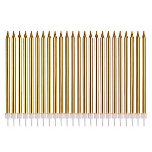 Long Thin Gold Birthday Candles for Cake Cupcake Candle for Birthday Party Wedding Decorations, Jumochi (24 Count, Gold)