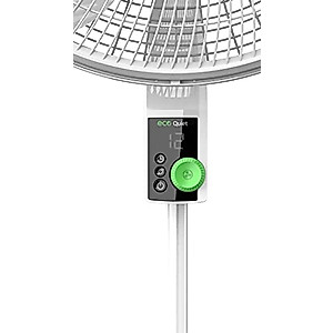 Lasko EcoQuiet Oscillating Pedestal Fan with Whisper Quiet DC Motor, 12 Speeds, 8 Hour Timer, Adjustable Height, Remote Control, White, S18705, Large