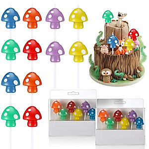 MTLEE 12 Pcs Birthday Candles Mushroom Birthday Candles Mushroom Cake Decorations Mushroom Cake Topper Multicolor Cake Novelty Candles for Birthday Wedding Forest Woodland Theme Party Decorations