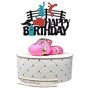 Gyufise 1 Pack Boxing Cake Topper Boxing Decorations Bout Pugilist Infighter Beat Boxing Platform Punching Bag Glove Themed Men Kids Boy Girl Birthday Party Cake Decor Happy Birthday Event Supplies
