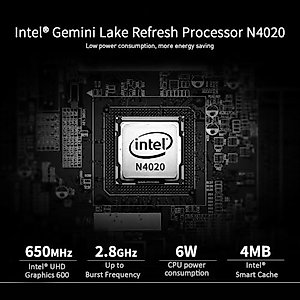 T5 Mini PC,Intel Processor N4020(up to 2.8GHz,4M Cache),Mini Computer with 4GB RAM+64GB eMMC,Dual Screen Display,HDMI+DP,USB3.0,2.4G/5GHz Dual WiFi 5, BT5.0,Gigabit Ethernet,Auto Power On
