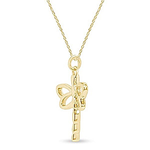 Wishrocks Dragonfly Insect Charm Pendant Necklace Jewelry for Women in 14k Yellow Gold Over Sterling Silver Along with 18" Silver Chain