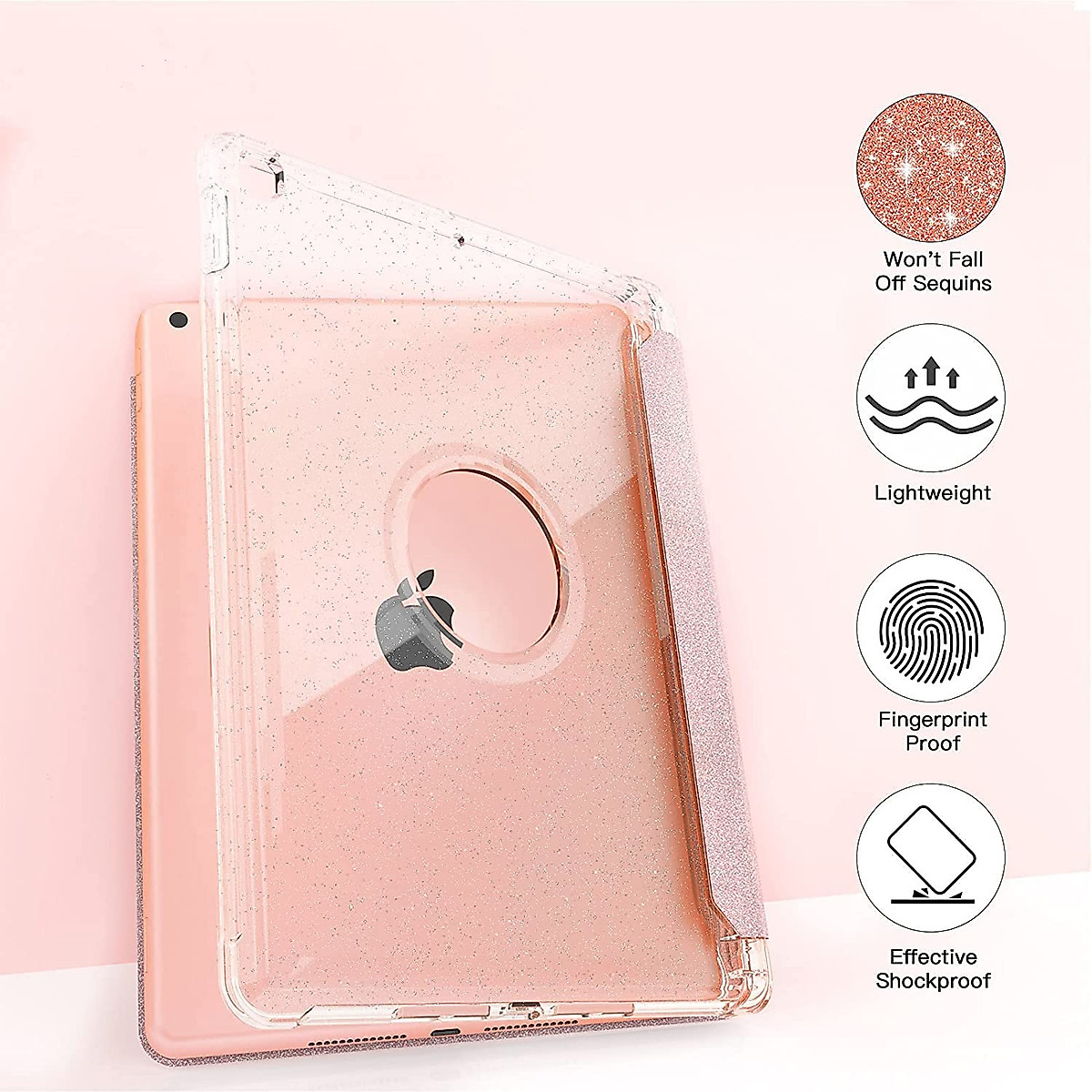 Sevrok Case for iPad 9th Generation/iPad 8th Generation/iPad 7th Generation (10.2 Inch, 2021/2020/2019 Model) - Slim Folio Smart Glitter Sparkly Shiny Clear Shockproof Protective Cover