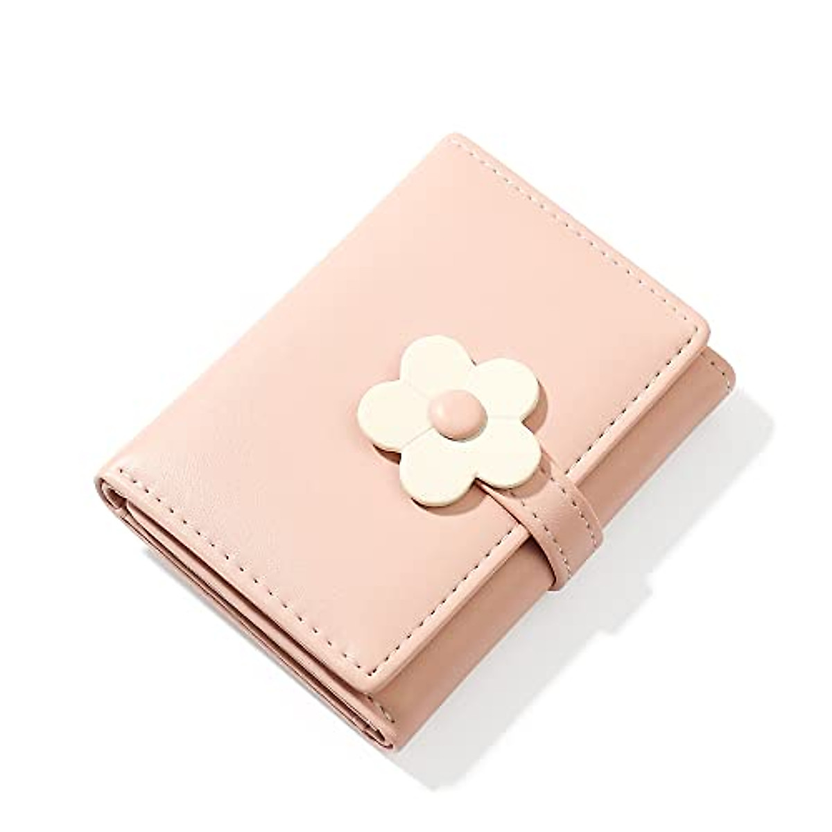 MEISEE Cute Small Wallet for Girls Women Tri-folded Wallet Cash Pocket flowers PU Leather Print Card Holder Coin Purse with ID Window (2-pink)