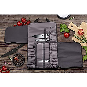 Dalstrong Ballistic Series Knife Roll - Graphite Black - Premium Ballistic Nylon & Top Grain Leather Roll Bag - 22 Knife Slots - Interior and Rear Zippered Pockets - Blade Travel Storage/Case
