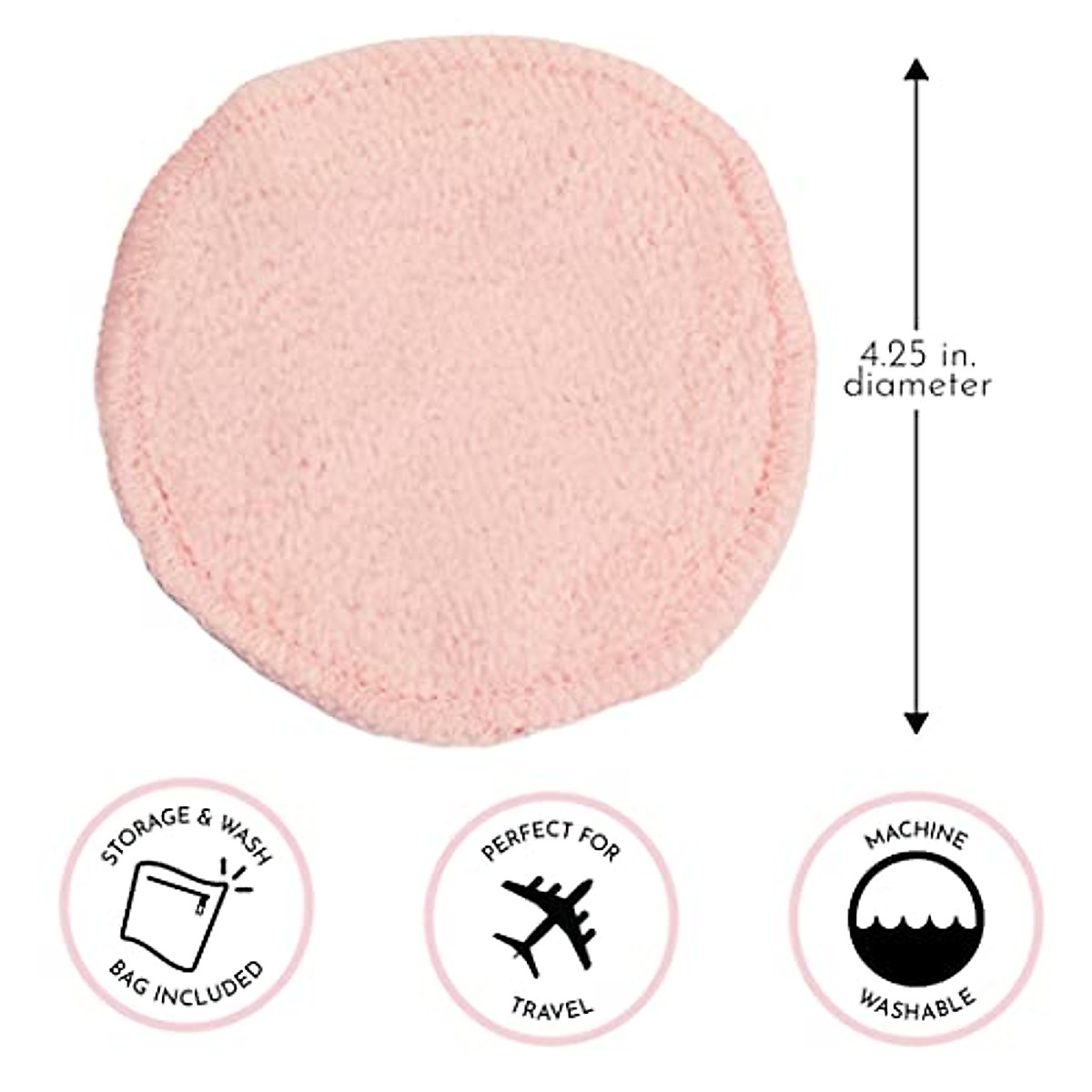 S&T INC. Makeup Remover Wipes for Skin Care with Laundry and Storage Bag, Reusable Makeup Wipes or Face Towels, Travel Essentials, Pink, 4.25 In. Diameter, 16PK