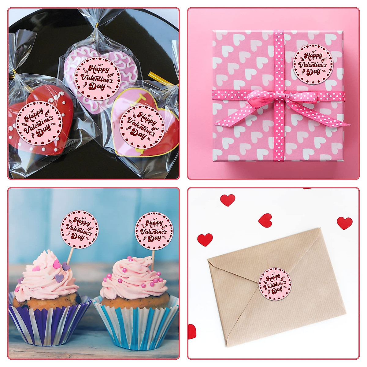 FaCraft Happy Valentines Day Stickers Round Valentine Labels 1.5" Valentine's Day Gift Stickers Label Sticker for Envelope Seals Card Boxes Valentine Gift Wrap Valentine's Day Decorations