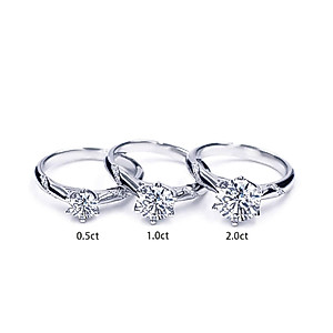 TIANYU GEMS 1.0 CT Round Moissanite Engagement Rings for Women 925 Silver Plated 18K White Gold Solitaire Band DEF Color VVS Clarity Moissanite Wedding band