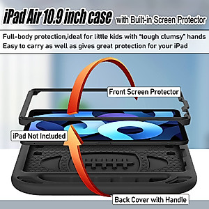 LTROP iPad Air 5/4 Case (2022/2020) & iPad Pro 11 Case (2021/2020/2018) - Built-in Screen Protector, Shockproof Handle Stand, Black