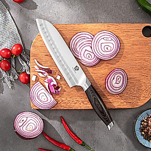 WILDMOK 7 Inch Santoku Knife, Japanese Chef Knife -Ultra Sharp Kitchen Chopping Knife, German Stainless Steel Chef Knife with Pakka Wood Handle, Gift Box