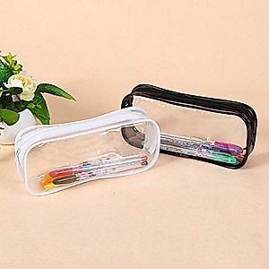 Academyus PVC Transparent Zipper Pencil Bag Pen Case Holder Stationery Storage Pouch Organizer Make Up Bag Black