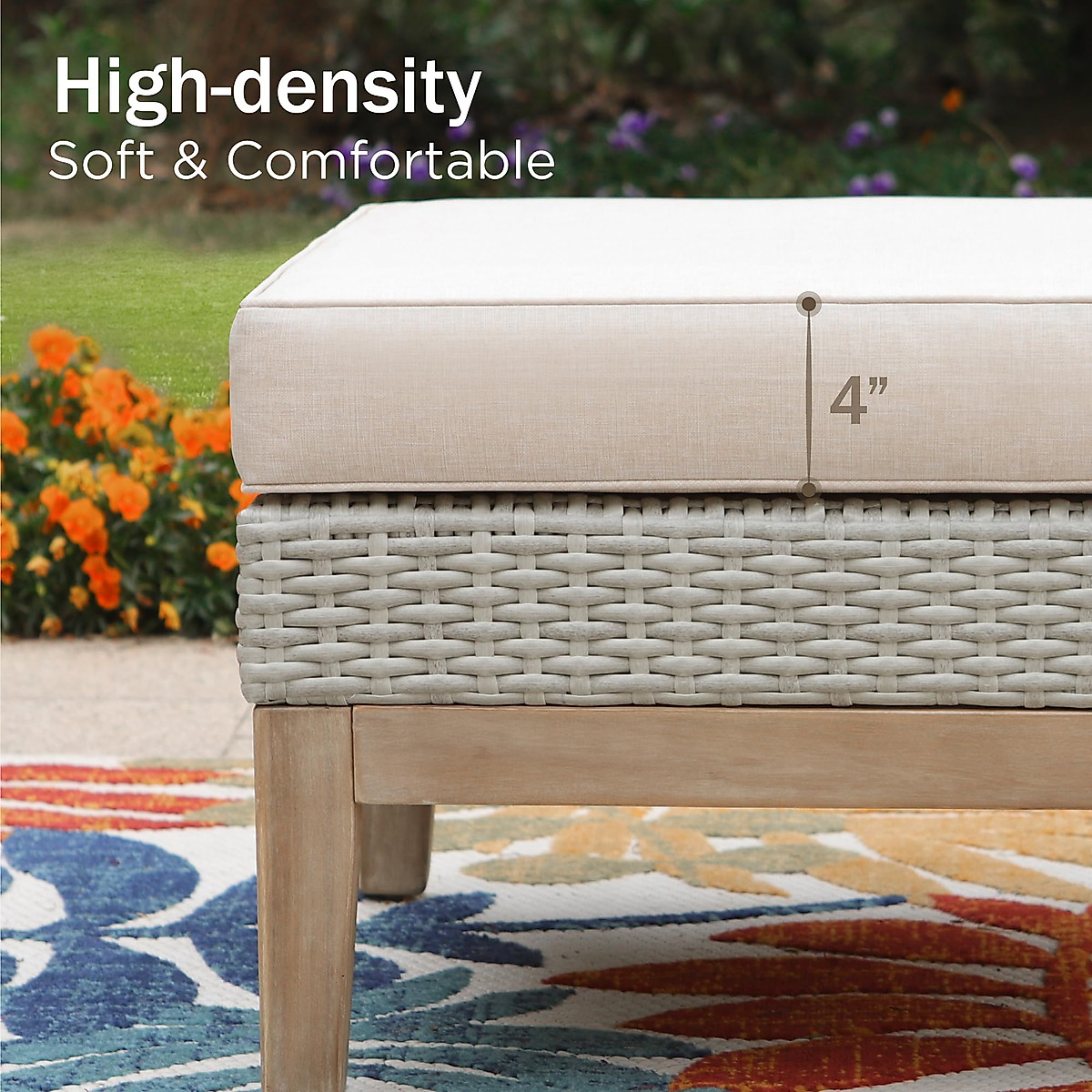 PHI VILLA Patio Conversation Set (Beige, 5 Pcs Set w/3-seat Sofa)