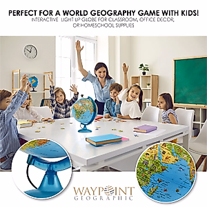 Waypoint Geographic Safari Explorer Animals Globe, World Globe, Illuminated Desktop Globe with Blue Physical Earth and 100s of Illustrated Animals