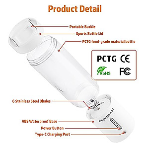 Portable Blender for Shakes and Smoothies, 20000rpm Ultra-Sharp 6 Blades Personal Mini Blender, 16 Oz BPA Free Mixing Juicer Rechargeable 4000mAh Electric Blender Bottles for Traveling, Gym, Office