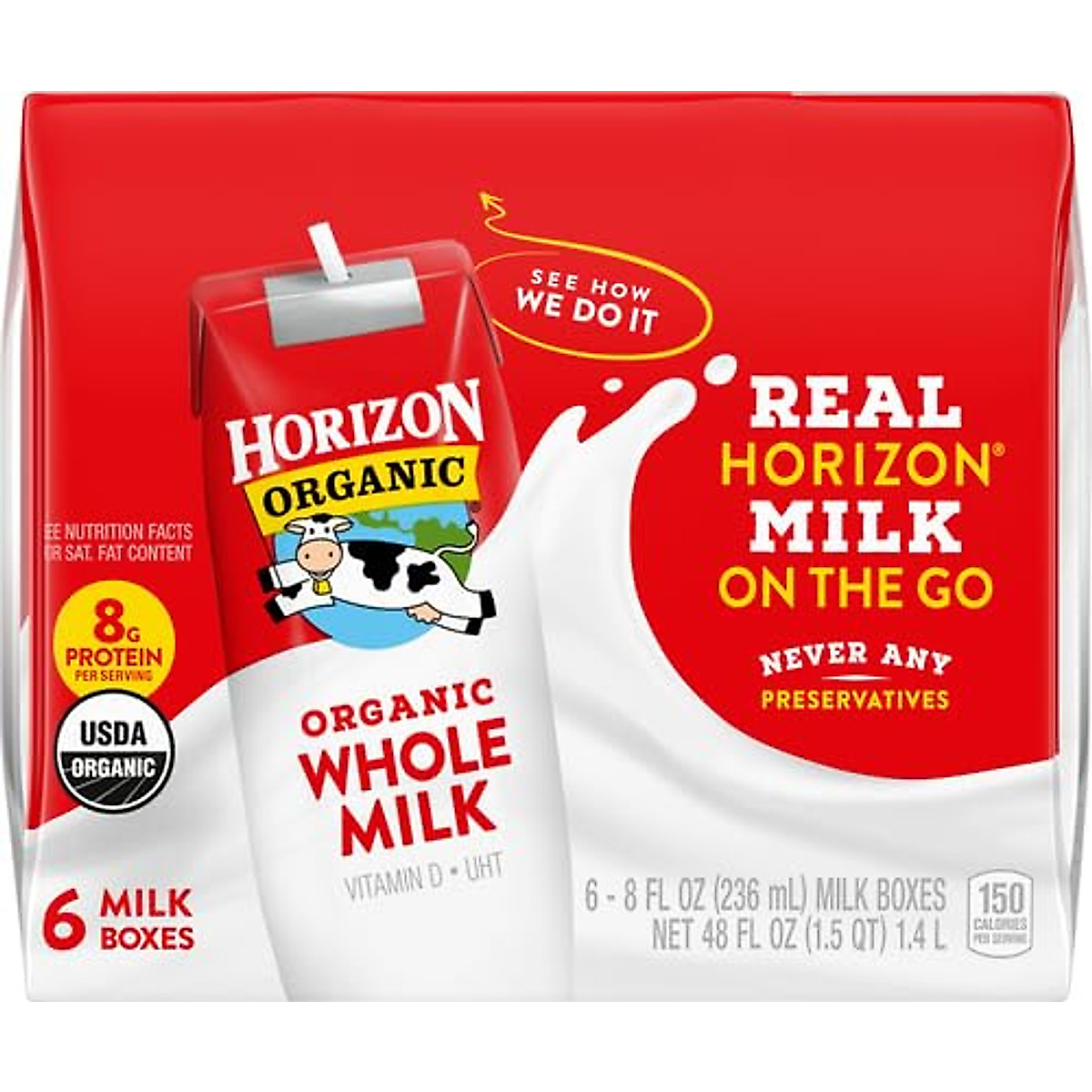 Horizon Organic Horizon Organic Shelf-Stable Whole Milk Boxes, Whole Milk Single Serve, 8 oz, 6 Pack, 8.0 fl oz (Pack of 6)