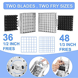 French Fry Cutter, Ruooson Professional Potato Cutter Slicer Stainless Steel, Includes 1/2 & 3/8-Inch Blade and No-Slip Suction Base, Great for Air Fryer Food Potatoes Carrots Cucumbers. (Steeel)