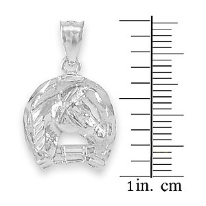 Polished 925 Sterling Silver Good Luck Horseshoe Charm Horse Head Pendant