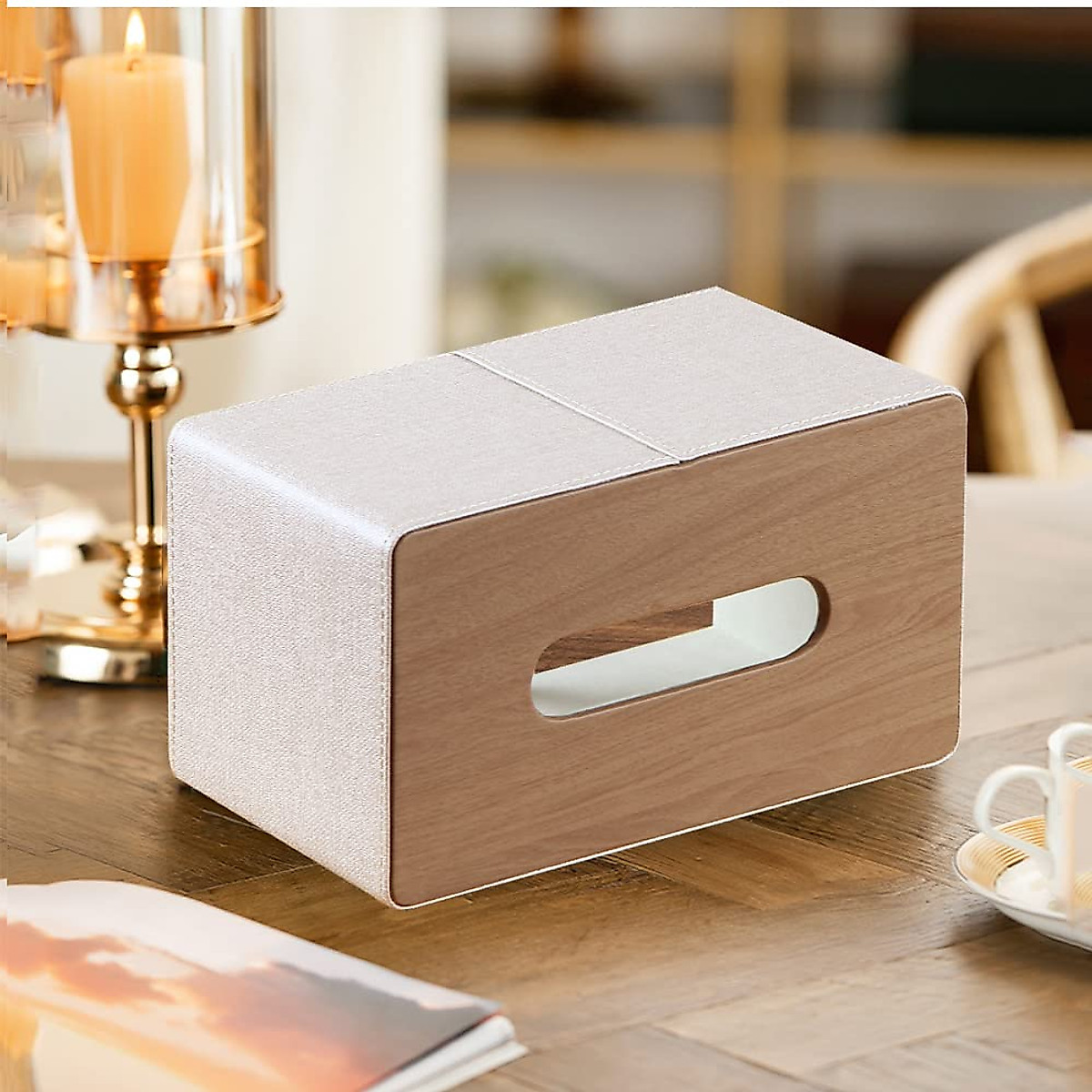 Tissue Box Cover,PU Leather Rectangular Tissue Box Holder,Napkin Dispenser,Decorative Holder/Organizer for Bathroom Vanity Countertop, Nightstand, Coffee Table, Home,Car
