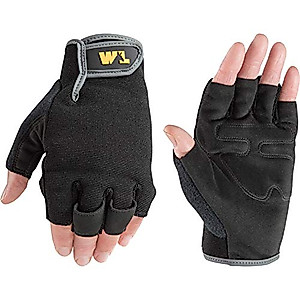 Wells Lamont Men's Fingerless Synthetic Leather Palm Work Gloves, Large 847, Black